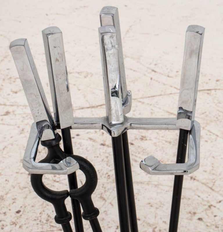 Modern Polished Steel Fireplace Tool Set For Sale at 1stDibs