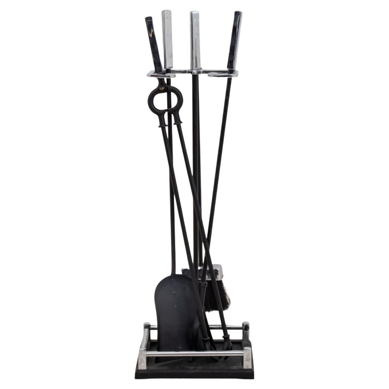Modern Polished Steel Fireplace Tool Set For Sale at 1stDibs