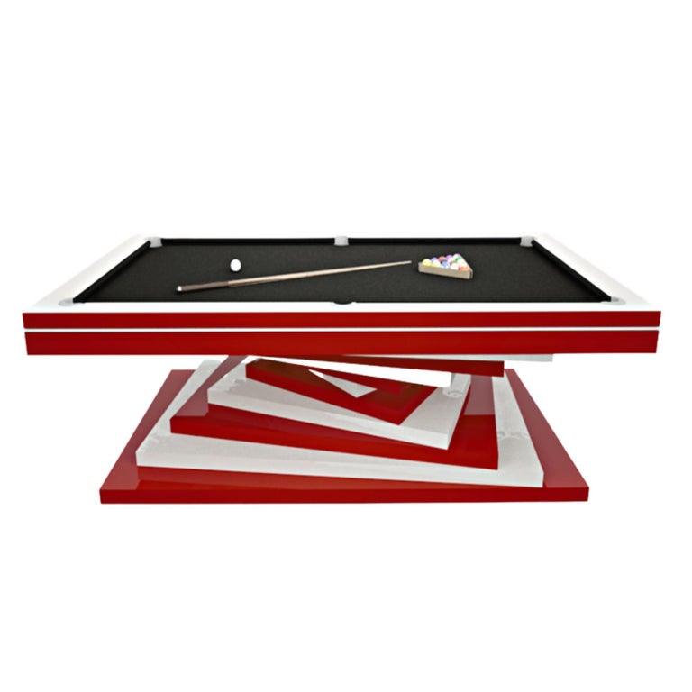 Modern POOL Tables Red and White Geometric Design Lacquer Solid Oak ...