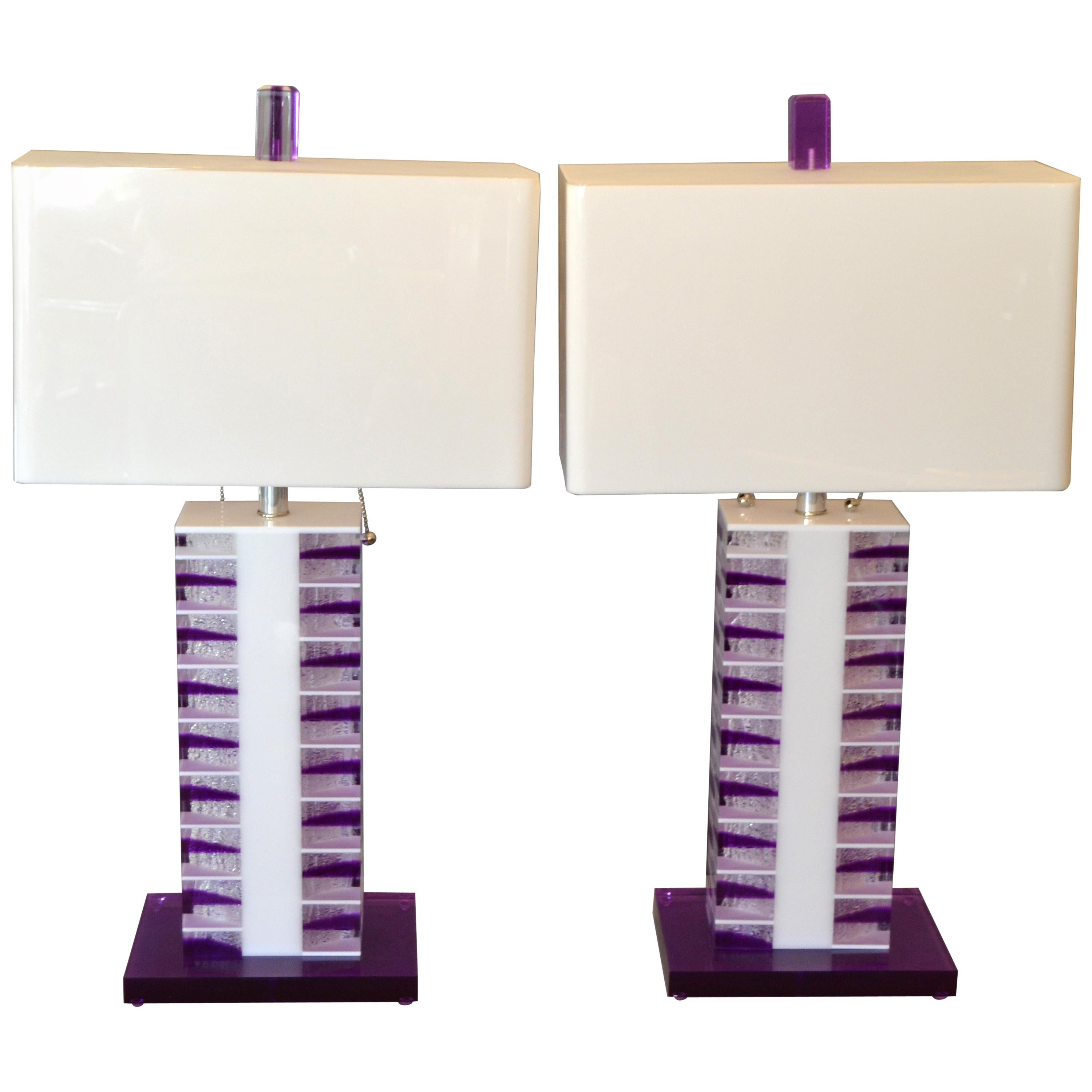 Pair Stunning Vintage Lucite Lamps With Acrylic Shades at 1stDibs
