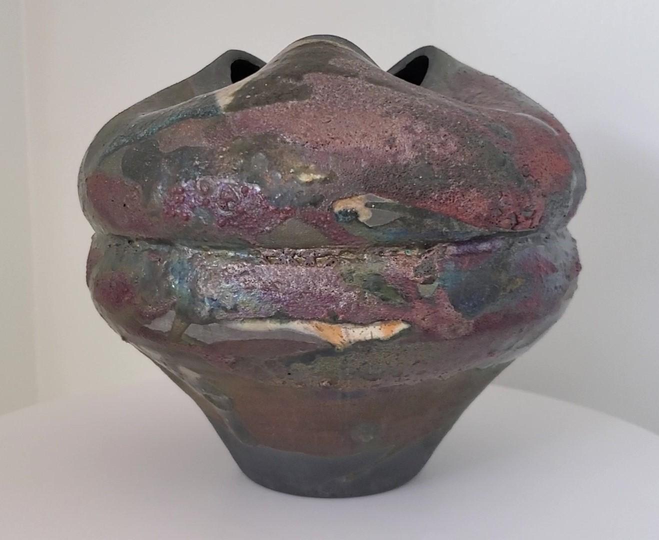 Modern Raku Double Lobe Vase With Unique Shape And Glaze Signed Shu ...