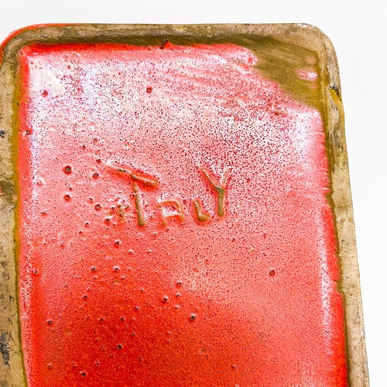 Modern Raymor Italy 1960s Red Lidded Pottery Box Geometric Design Guido ...