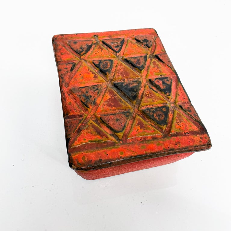 Modern Raymor Italy 1960s Red Lidded Pottery Box Geometric Design Guido ...