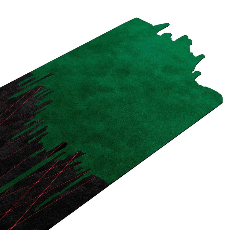 Modern Rectangular Abstract Shape Hand-Tufted Rug Green, Black and Red ...