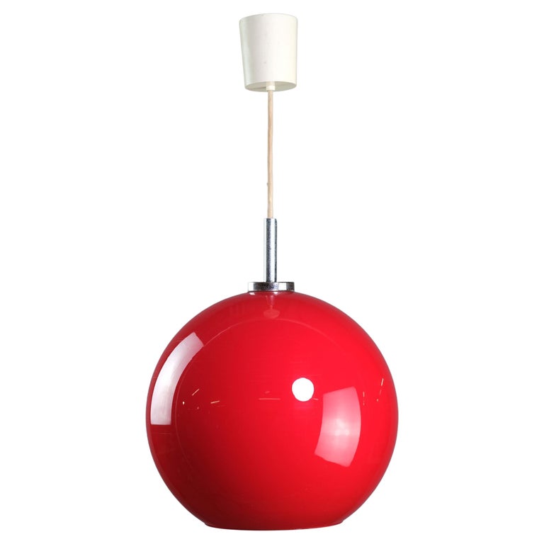 Modern Red Glass Single Socket Pendant Sphere Light For Sale at 1stDibs