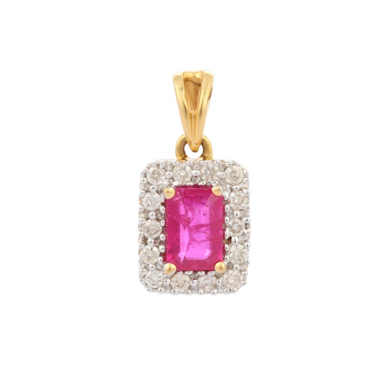 Octagon Ruby Pendant with Halo of Diamonds in Solid 18K Yellow Gold For ...