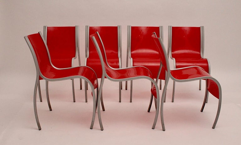 Modern Red Plastic Vintage Seven Dining Chairs FPE Ron Arad Italy 1999 ...