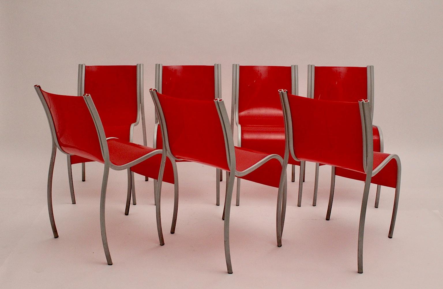 Modern Red Plastic Vintage Seven Dining Chairs FPE Ron Arad Italy 1999 ...