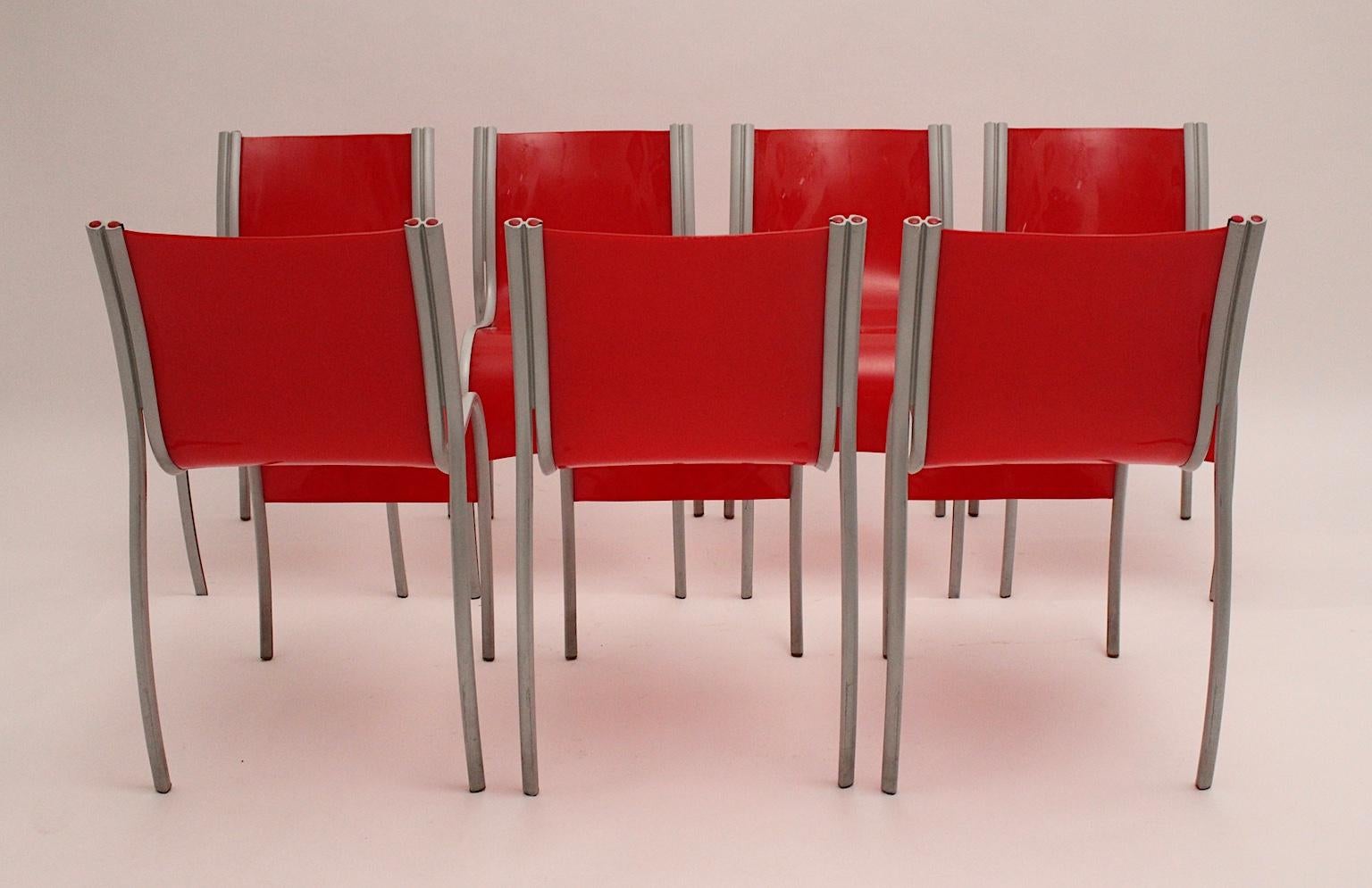 Modern Red Plastic Vintage Seven Dining Chairs FPE Ron Arad Italy 1999 ...