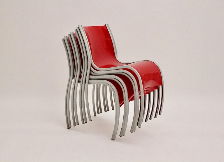 Modern Red Plastic Vintage Seven Dining Chairs Fpe Ron Arad Italy 1999 For Sale At 1stdibs