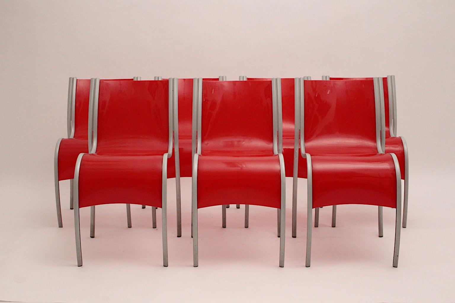 Modern Red Plastic Vintage Seven Dining Chairs FPE Ron Arad Italy 1999 ...