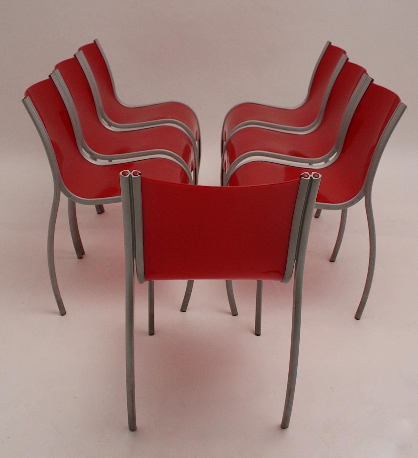 Modern Red Plastic Vintage Seven Dining Chairs FPE Ron Arad Italy 1999 ...