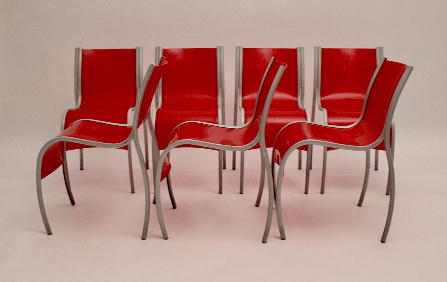 Modern Red Plastic Vintage Seven Dining Chairs FPE Ron Arad Italy 1999 ...