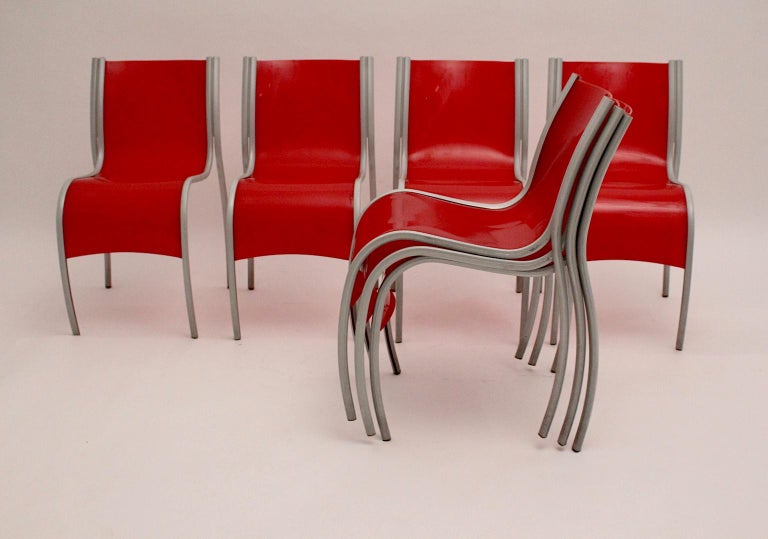 Modern Red Plastic Vintage Seven Dining Chairs Fpe Ron Arad Italy 1999 For Sale At 1stdibs