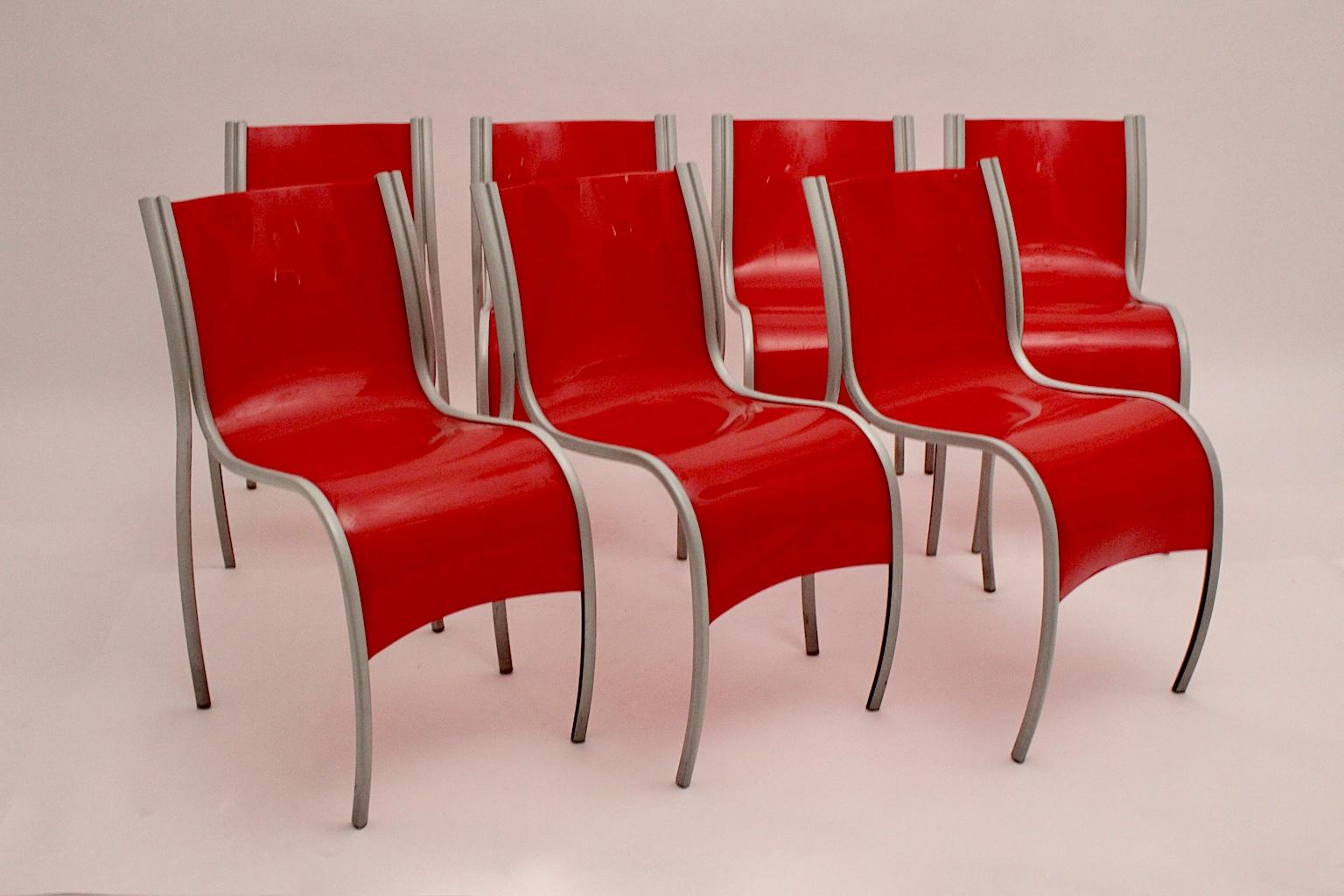 Modern Red Plastic Vintage Seven Dining Chairs FPE Ron Arad Italy 1999 ...