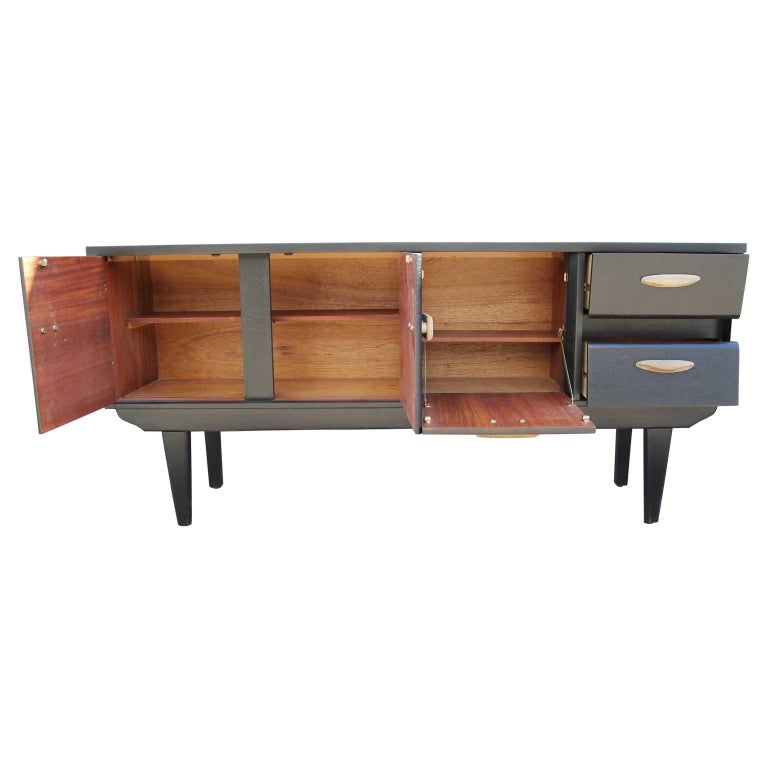 Modern Restored Black and Natural Wood Finish Angled Drawer Credenza ...