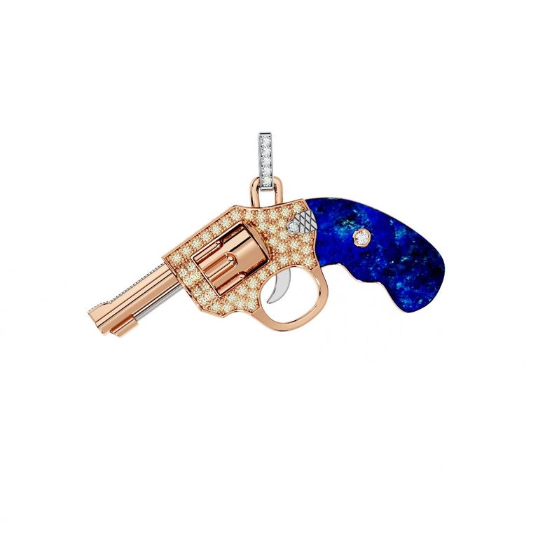 Modern Revolver Pendant - Lapis Lazuri and Diamonds set in Rose/White ...