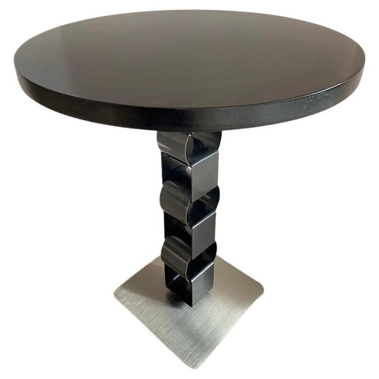 Modern Round Black Walnut and Steel Gueridon For Sale at 1stDibs