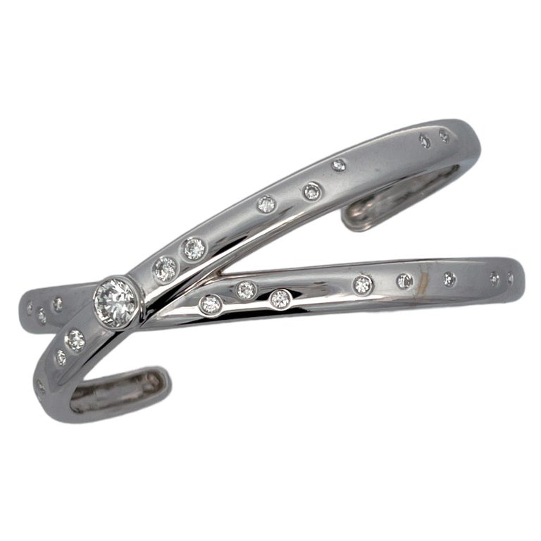 Modern Round Brilliant Diamond 18 Karat White Gold Open X Cuff Bangle ...