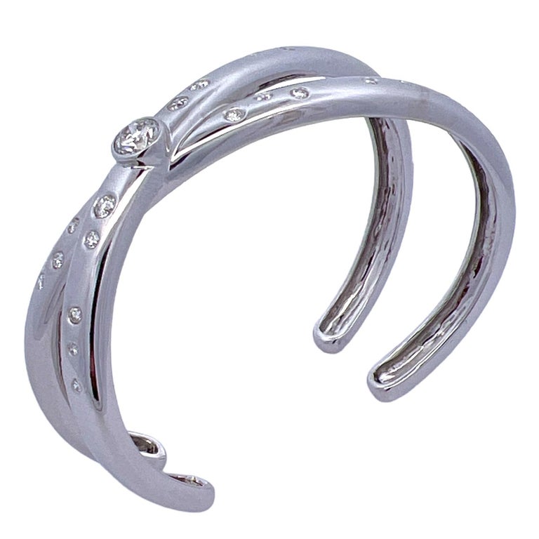 Modern Round Brilliant Diamond 18 Karat White Gold Open X Cuff Bangle ...