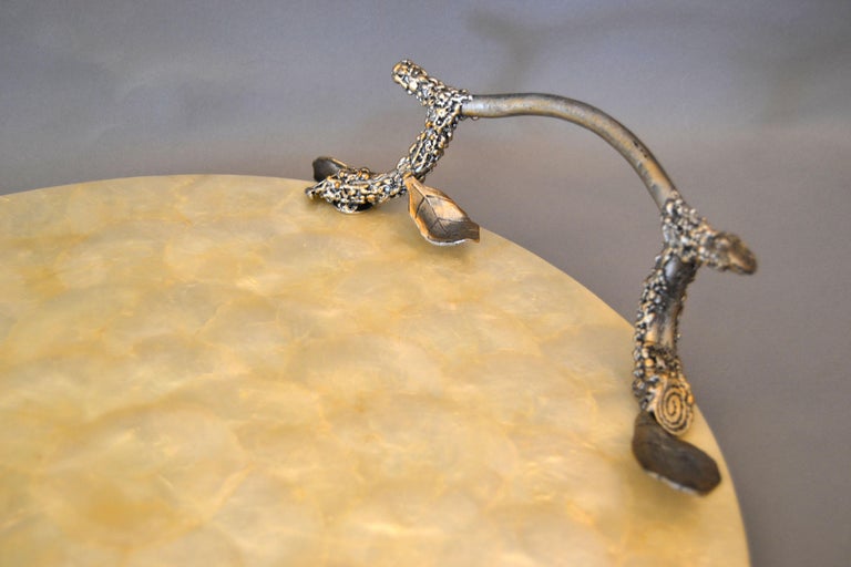 Modern Round Capiz Shell and Pewter Branch Handles Decorative Tray ...