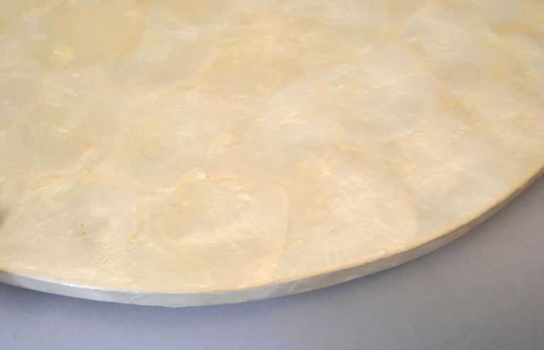 Modern Round Capiz Shell and Pewter Branch Handles Decorative Tray ...