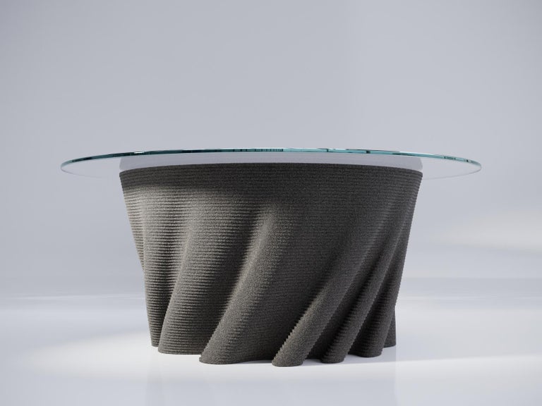 Modern Round Coffee Table, Black Silica and Glass Top For Sale at 1stDibs