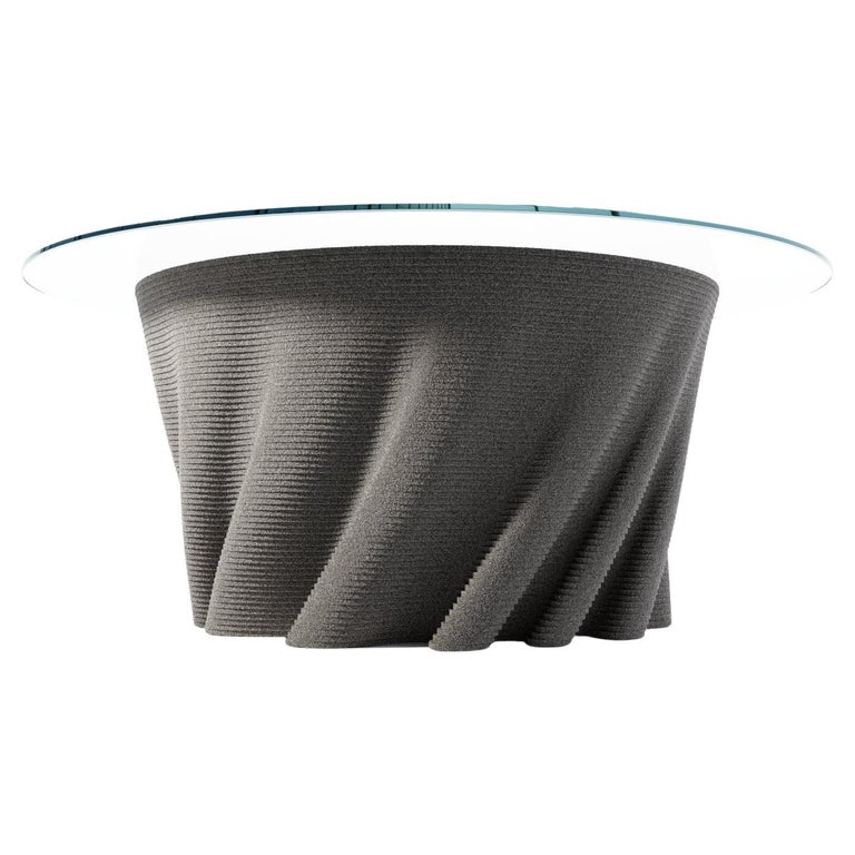 Modern Round Coffee Table, Black Silica and Glass Top For Sale at 1stDibs