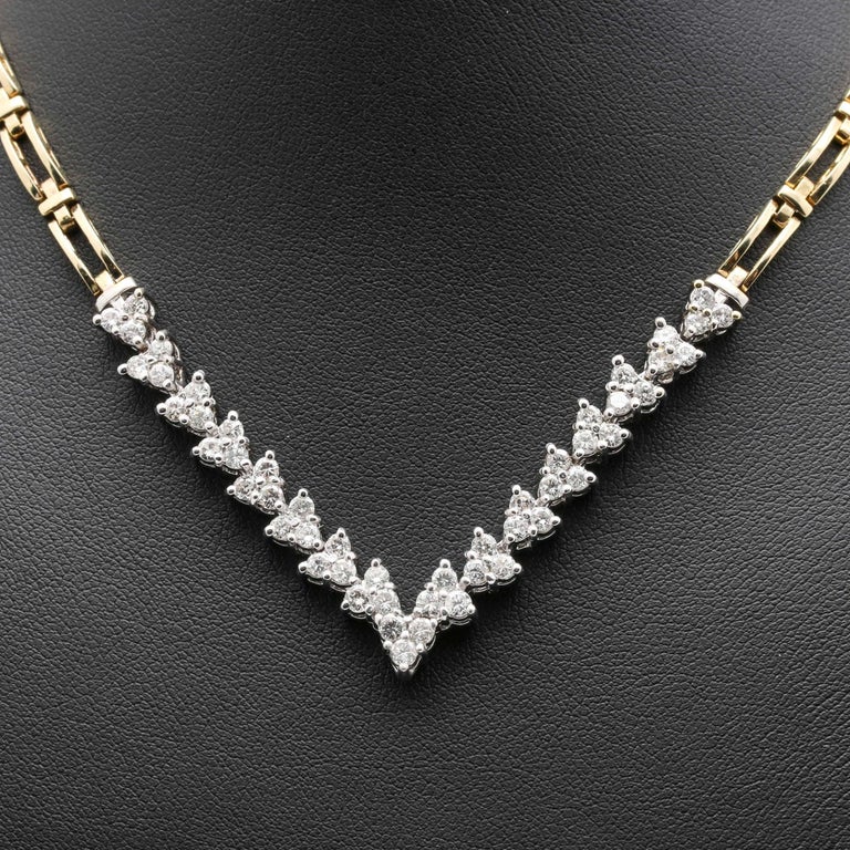 Modern Round Diamonds Chevron Gold Necklace, 18K Yellow Gold For Sale ...