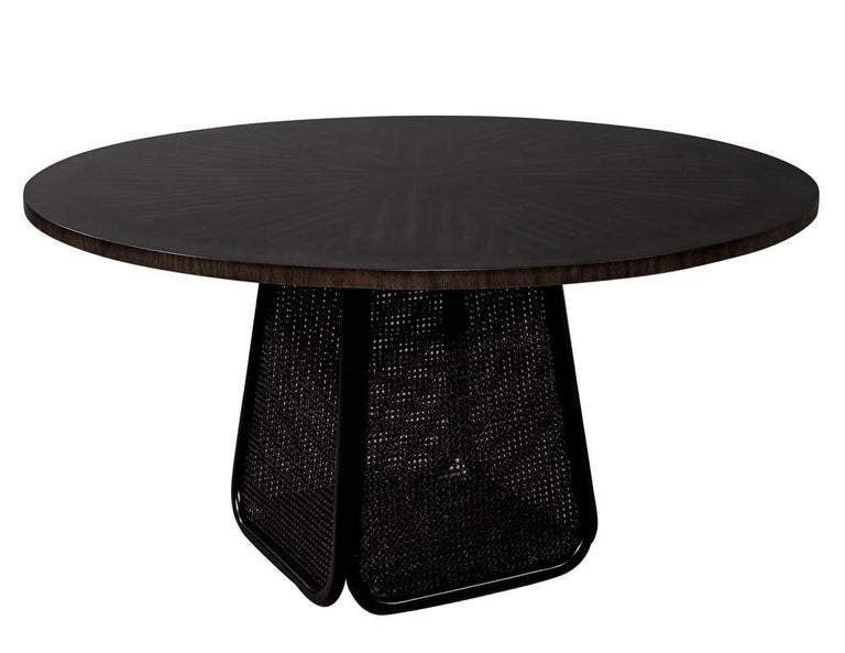 Modern Round Dining Table with Black Cane Pedestal For Sale at 1stDibs