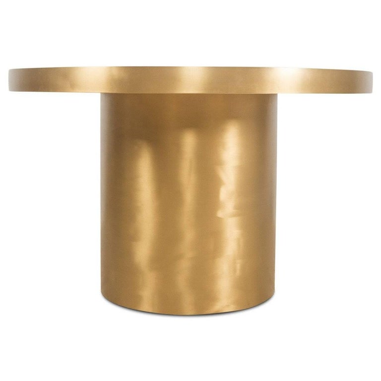 Modern Round Dining Table with Herringbone Pattern Walnut Top Brass ...