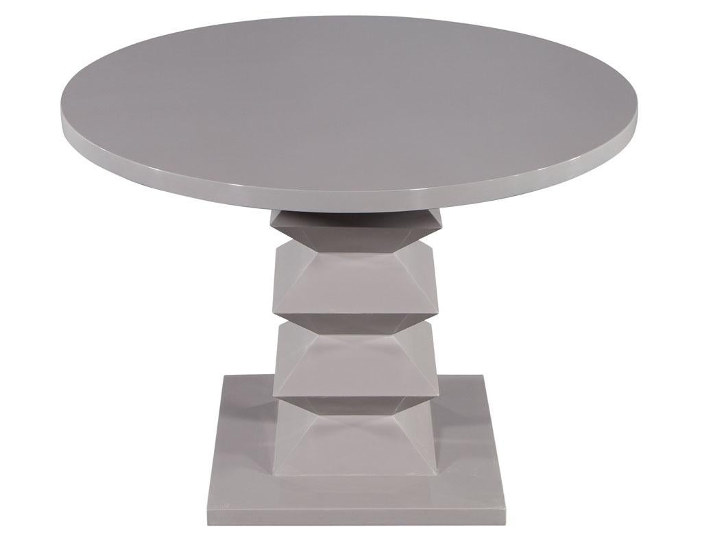 Modern Round Grey Table with Geometric Pedestal Design at 1stDibs