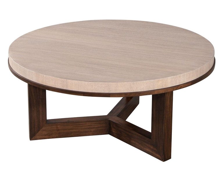 Modern Round Oak and Walnut Coffee Table For Sale at 1stDibs