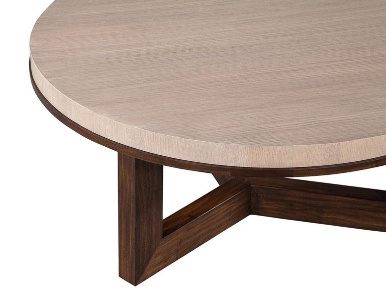 Modern Round Oak and Walnut Coffee Table For Sale at 1stDibs