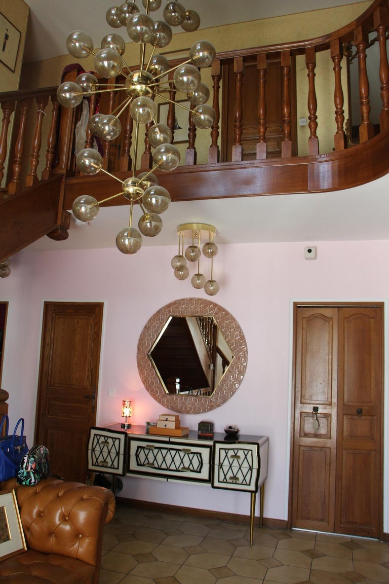 Modern Round Pink Textured Murano Glass Surround Mirror For Sale at 1stDibs