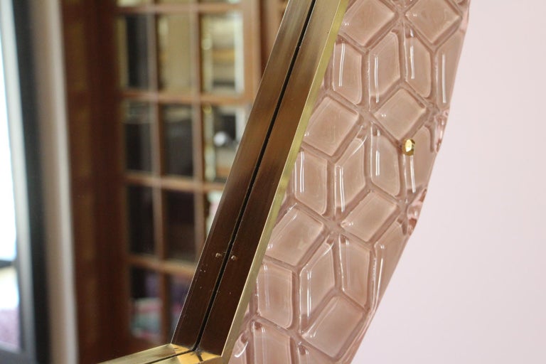 Modern Round Pink Textured Murano Glass Surround Mirror For Sale at 1stDibs