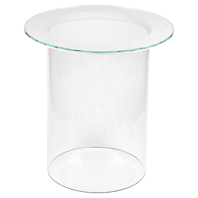 Modern Round Side Table with Glass and White Finish For Sale at 1stDibs