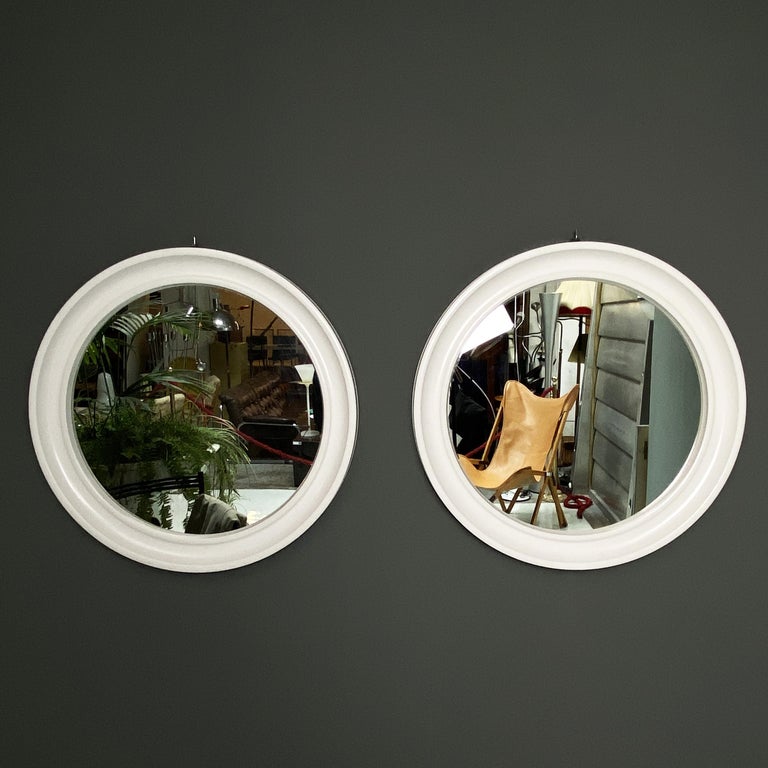 Modern Round white plastic mirrors by Carrara and Matta, 1980s For Sale ...