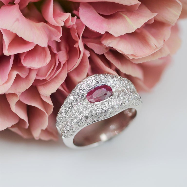 French Modern Ruby and Diamond 18 Carat White Gold Band Ring For Sale ...