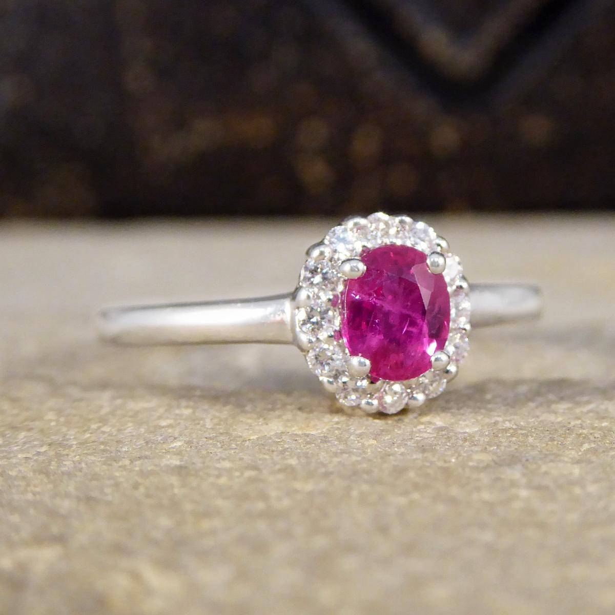 Modern Ruby and Diamond Cluster Ring in 18ct White Gold For Sale at 1stDibs