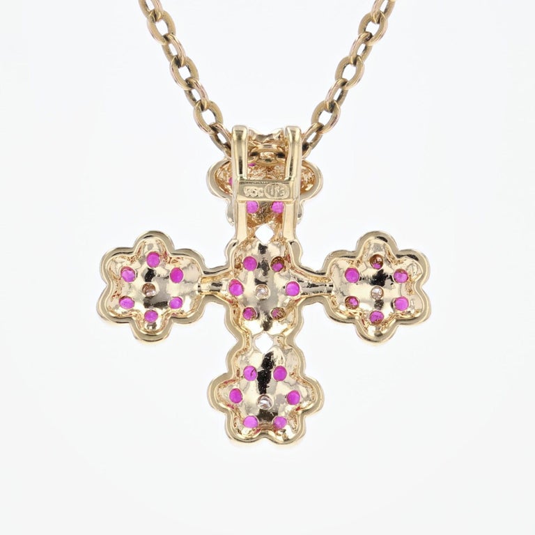 Modern Ruby Diamond 18 Karat Yellow Gold Cross Pendant For Sale at 1stDibs