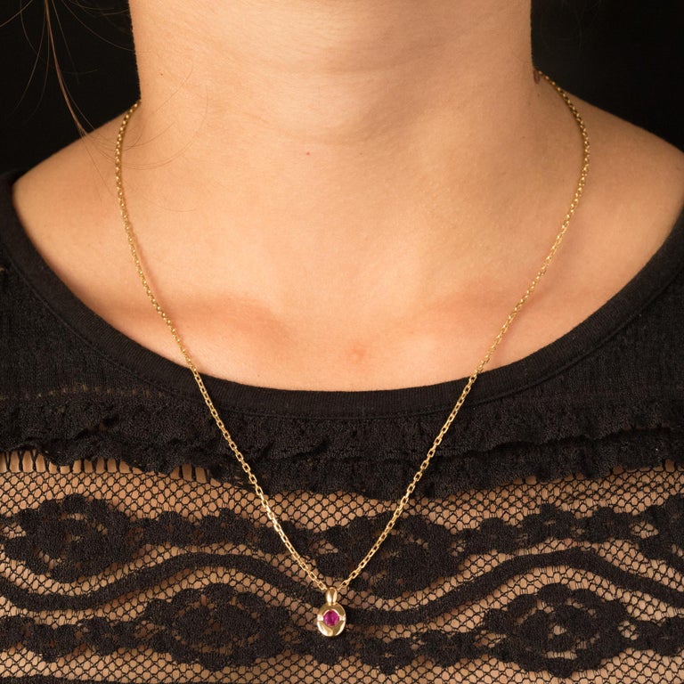 Modern Ruby Diamond 18 Karat Yellow Gold Pendant and Chain at 1stDibs