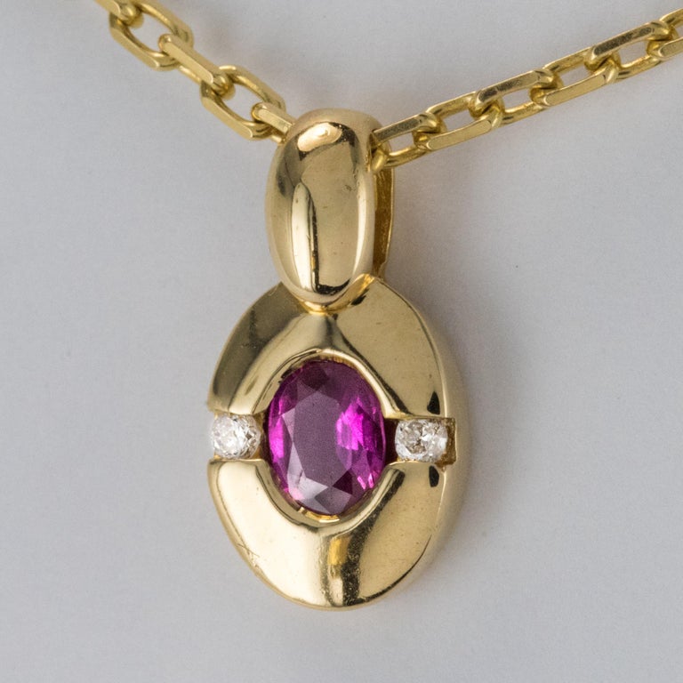 Modern Ruby Diamond 18 Karat Yellow Gold Pendant and Chain at 1stDibs