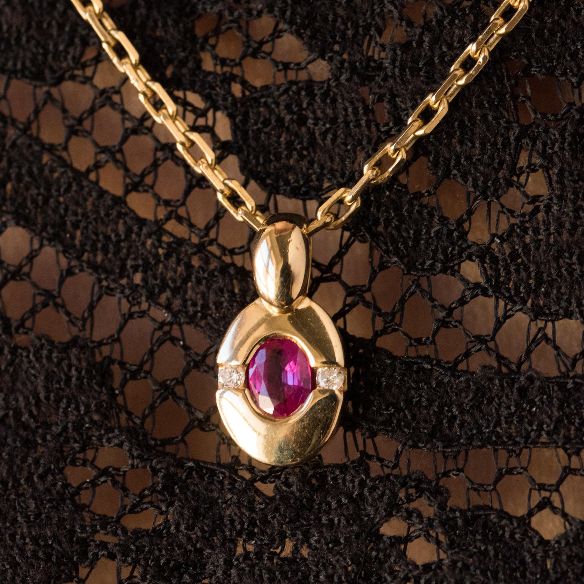 Modern Ruby Diamond 18 Karat Yellow Gold Pendant and Chain at 1stDibs