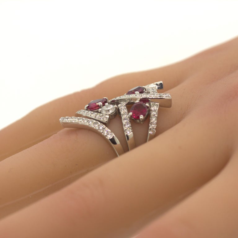 Modern Ruby Diamond Gold Bypass Ring For Sale at 1stDibs