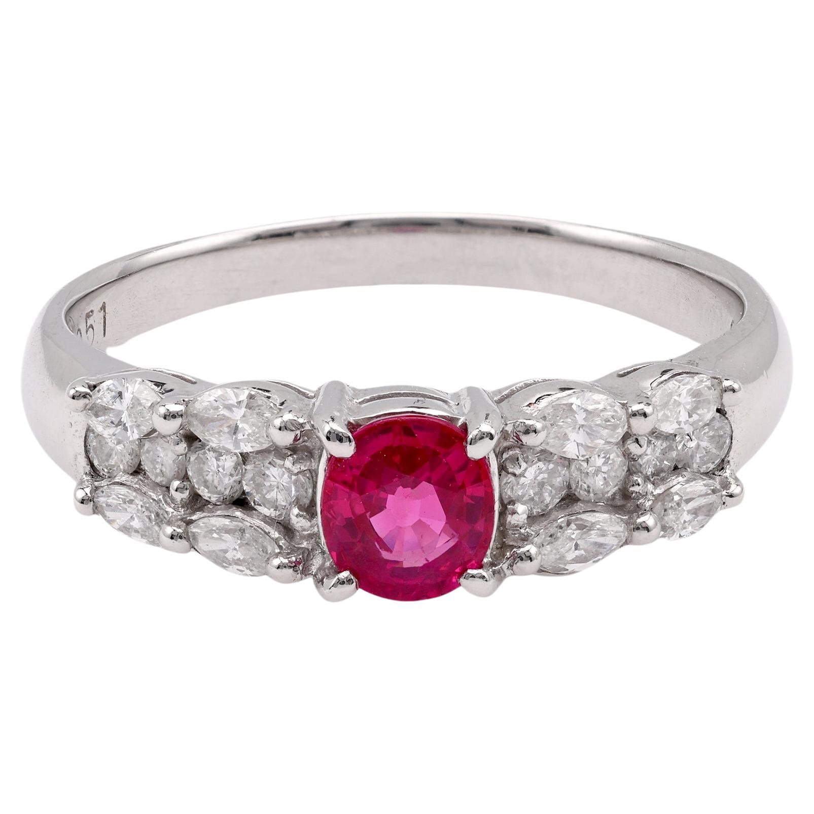Modern Ruby Diamond Platinum Ring For Sale at 1stDibs