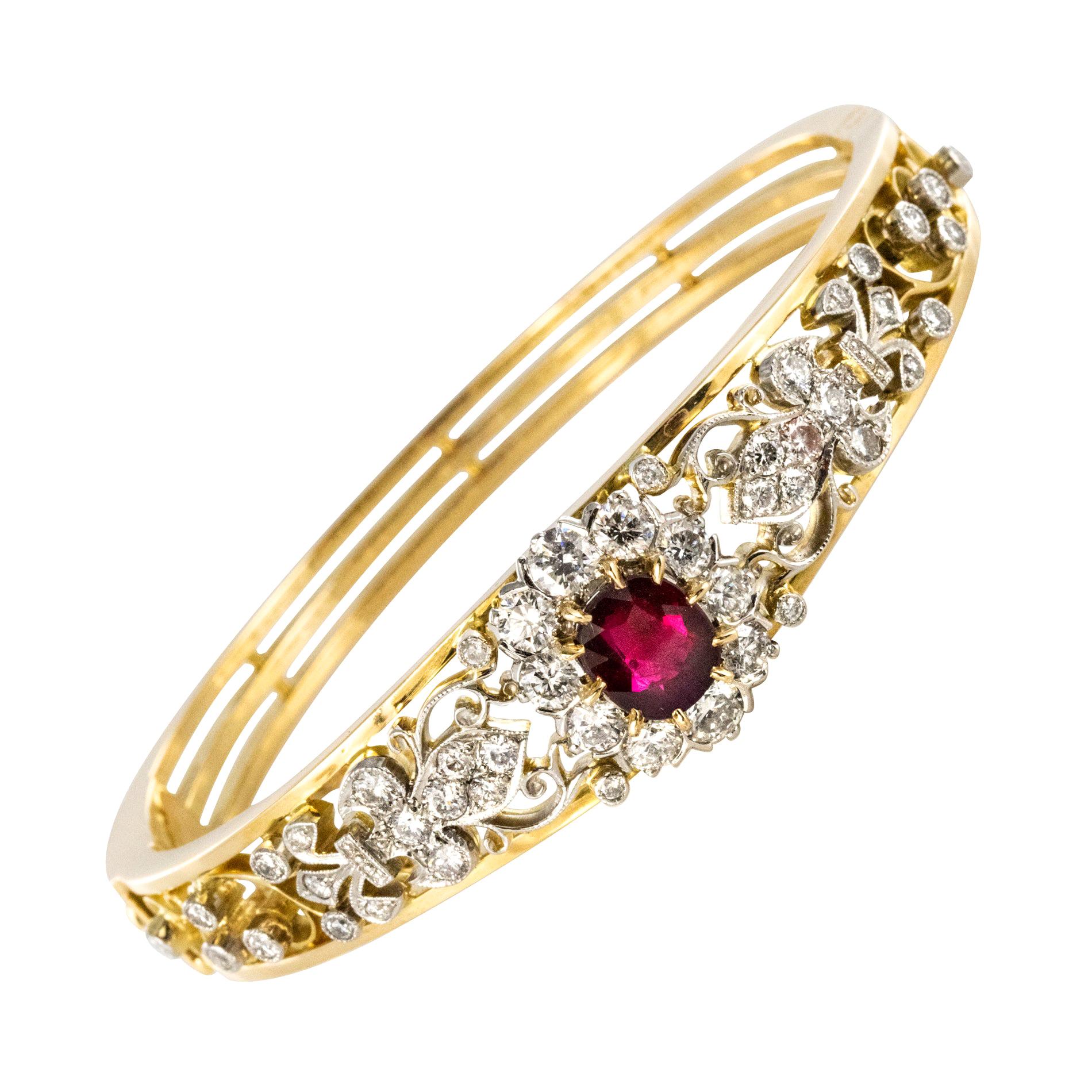 Retro Ruby Gold Bangle Bracelet at 1stdibs