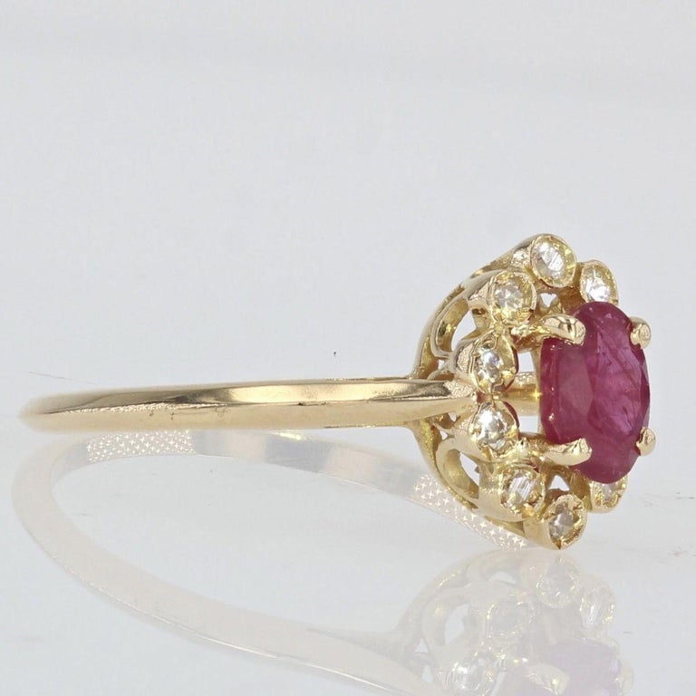 Modern Ruby Diamonds 18 Karat Yellow Gold Pompadour Ring For Sale at 1stDibs