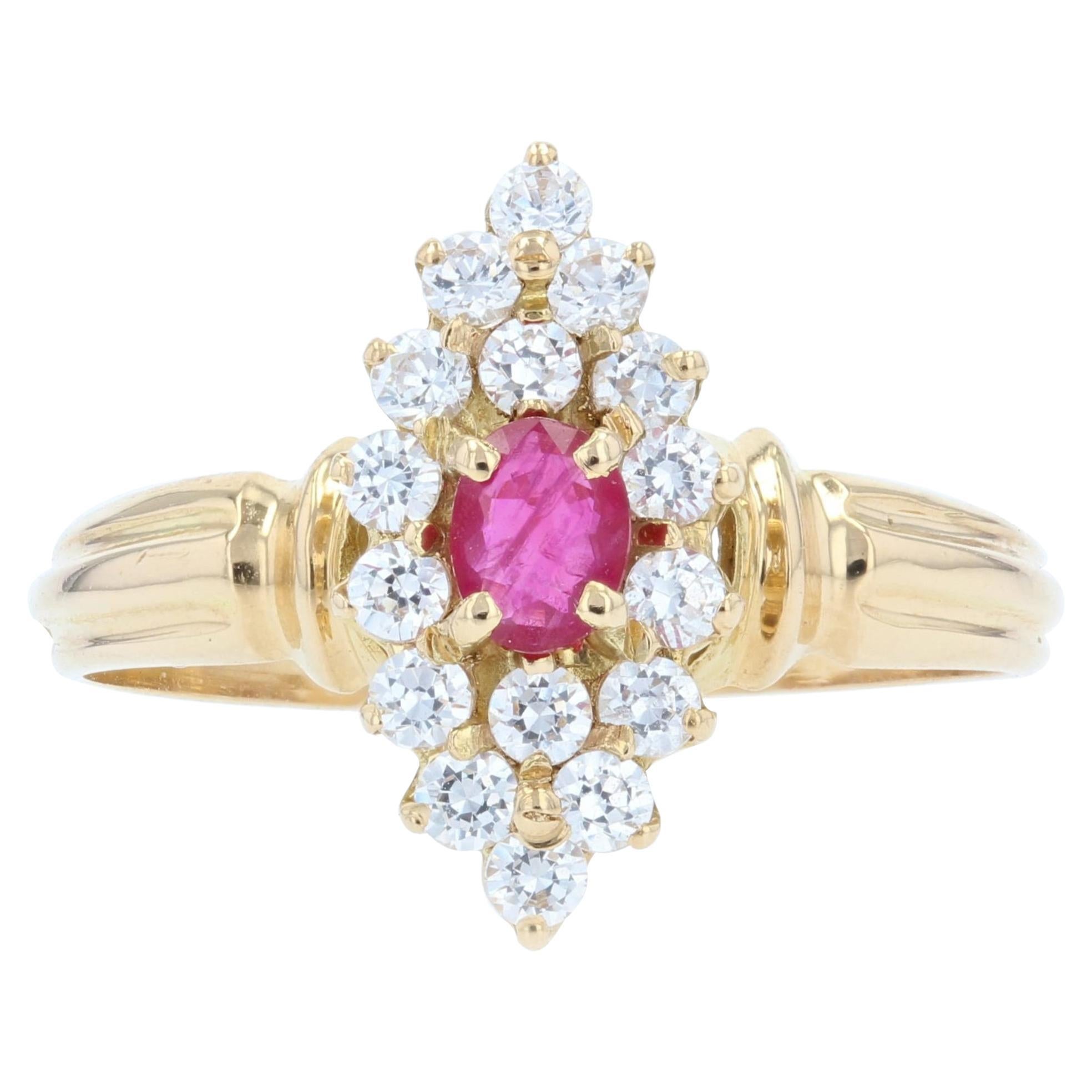 1920s Ruby Diamonds 18 Karat Yellow Gold Platinum Shuttle Shape Ring ...