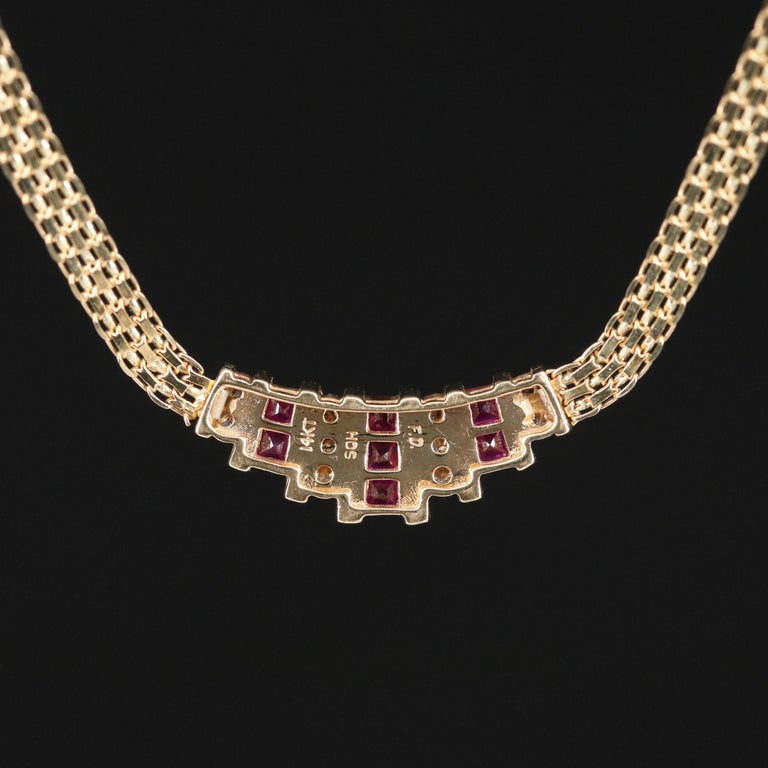 Modern Ruby Diamonds Gold Necklace, 18K Yellow Gold Ruby Diamond ...